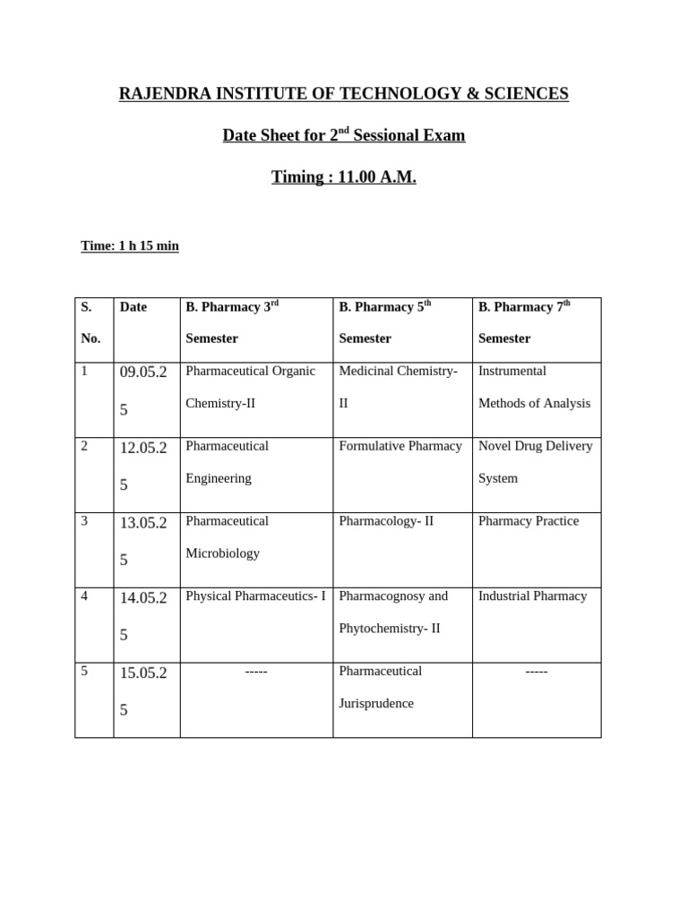 2nd Sessional Exam Date Sheet May, 2025 | PDF