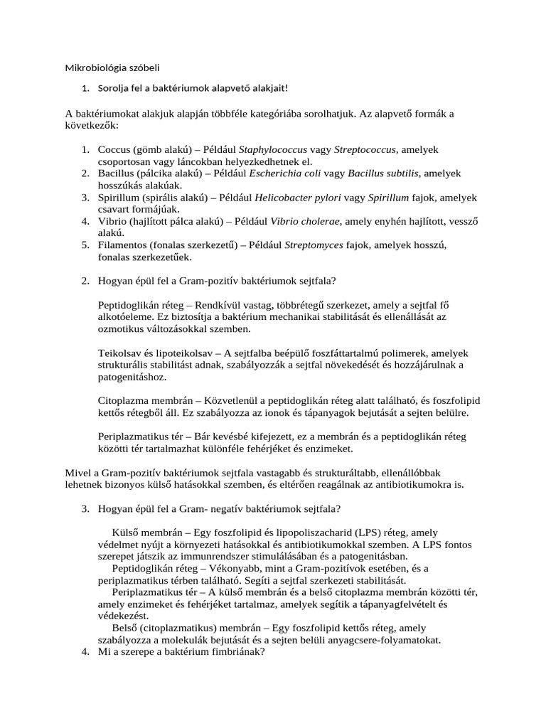 Mikrobiosz Szóbeli Tételek | PDF