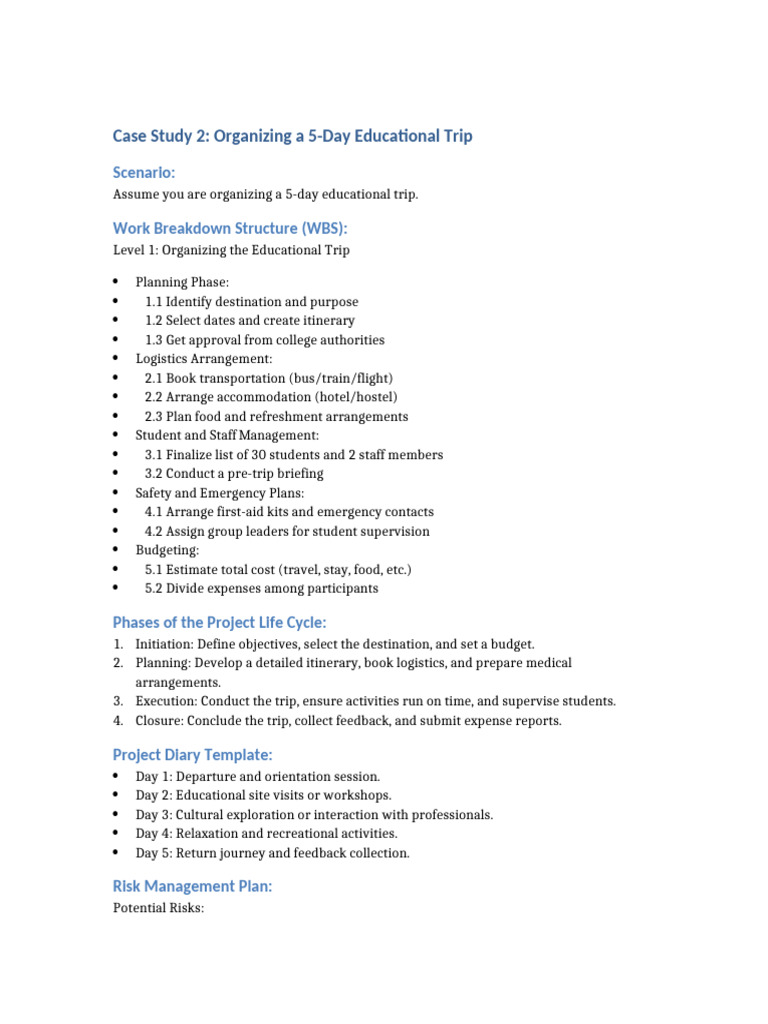 Case Study 2 Organizing Educational Trip | PDF