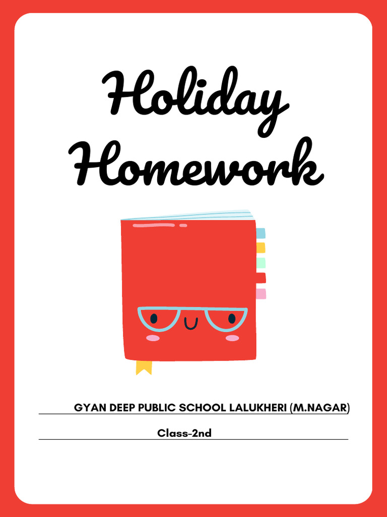 Homework School Subject Book Cover in Red and White Kawaii Style ...