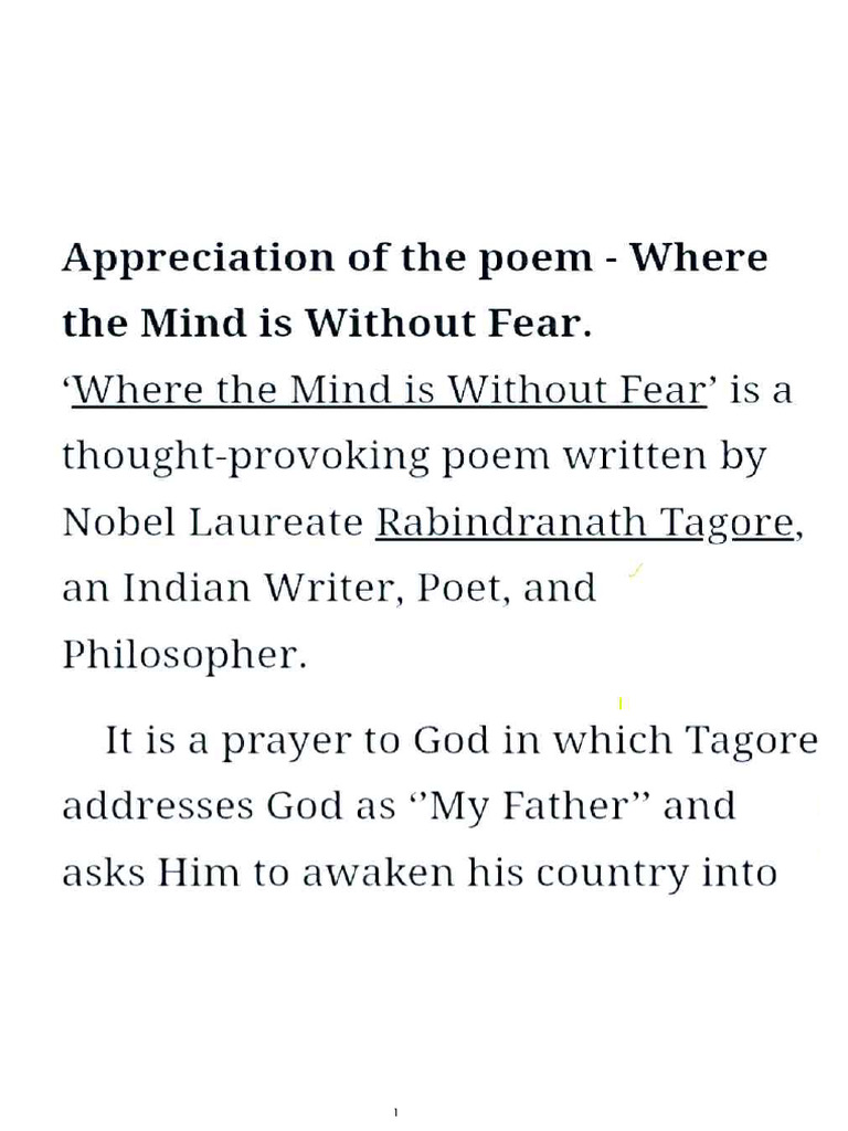 Where The Mind Is Without Fear-Poet | PDF