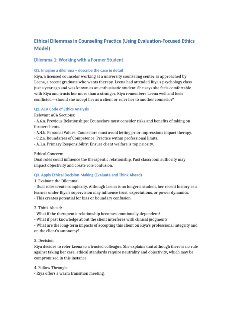 Ethical Dilemmas Evaluation Model | PDF | Psychotherapy | Decision Making