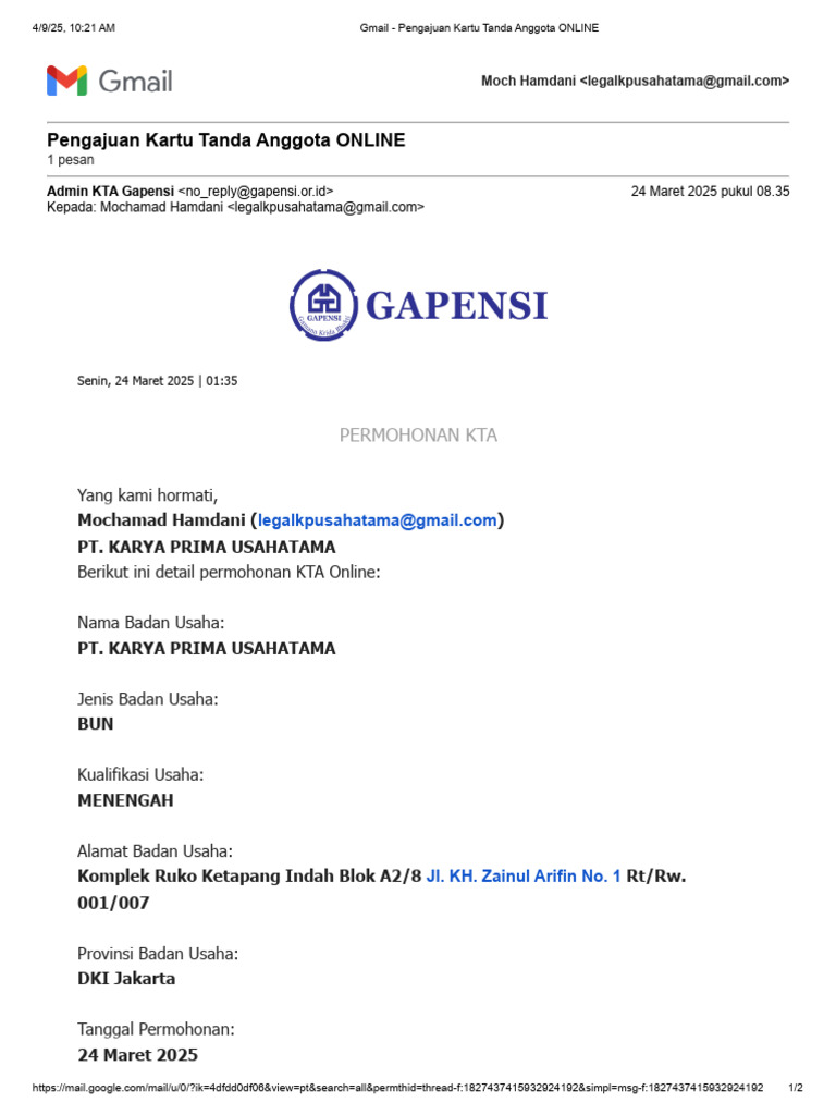 Permohonan KTA Online PT Karya Prima | PDF