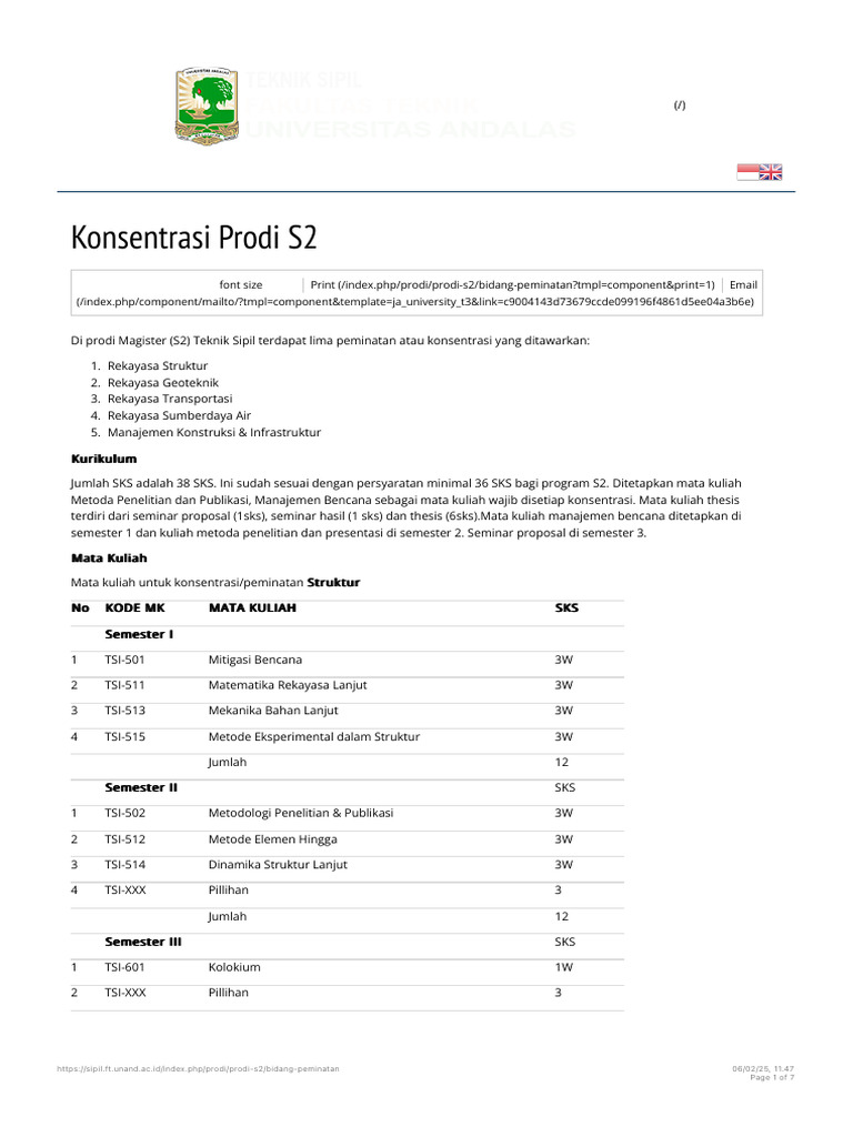 Konsentrasi Prodi S2 Sipil | PDF