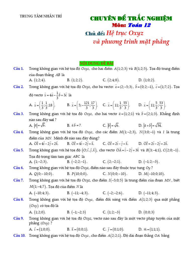 TONG ON OXYZ - ĐỀ 1 | PDF