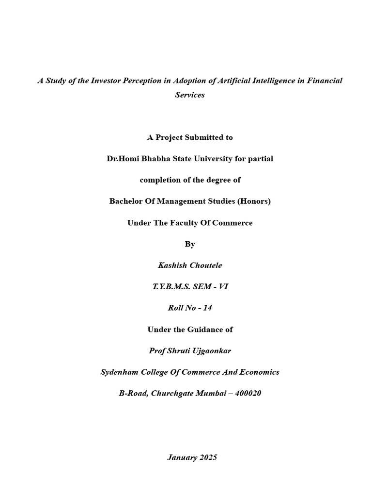 A Study of The Investor Perception in Adoption of Artificial ...