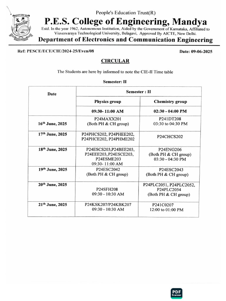 CIE 2-Time Table | PDF