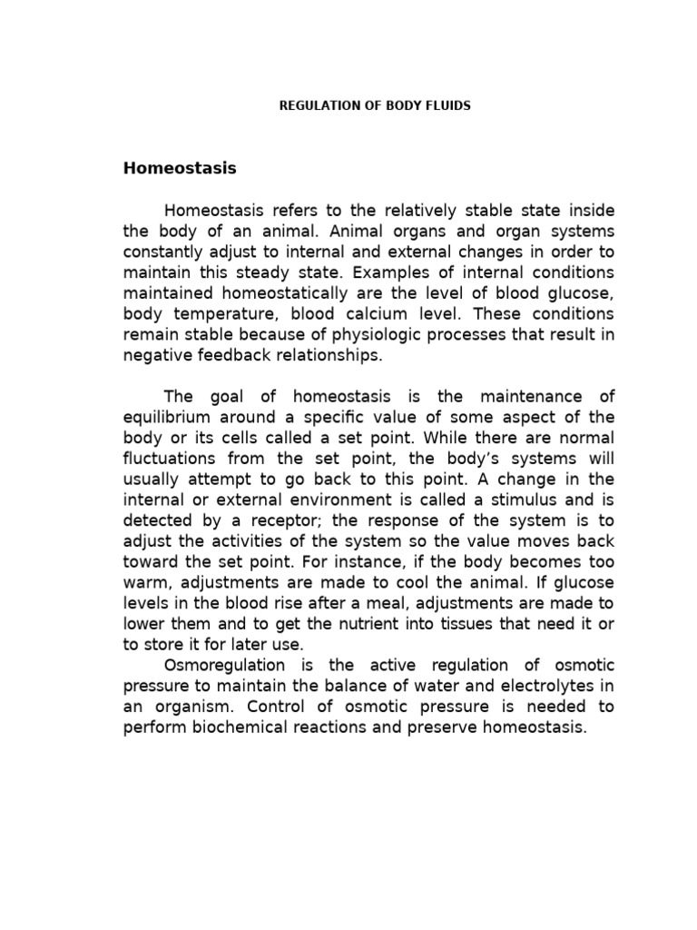 Regulation of Body Fluid Lecture | PDF | Osmosis | Homeostasis