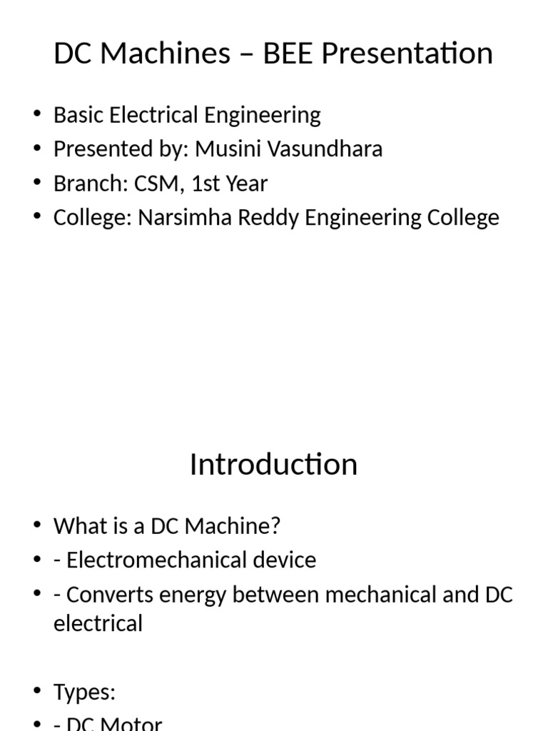 DC Machines BEE Presentation | PDF