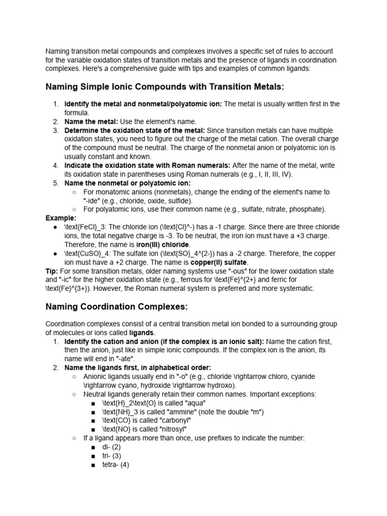 Transition Complex Naming | PDF | Ion | Coordination Complex