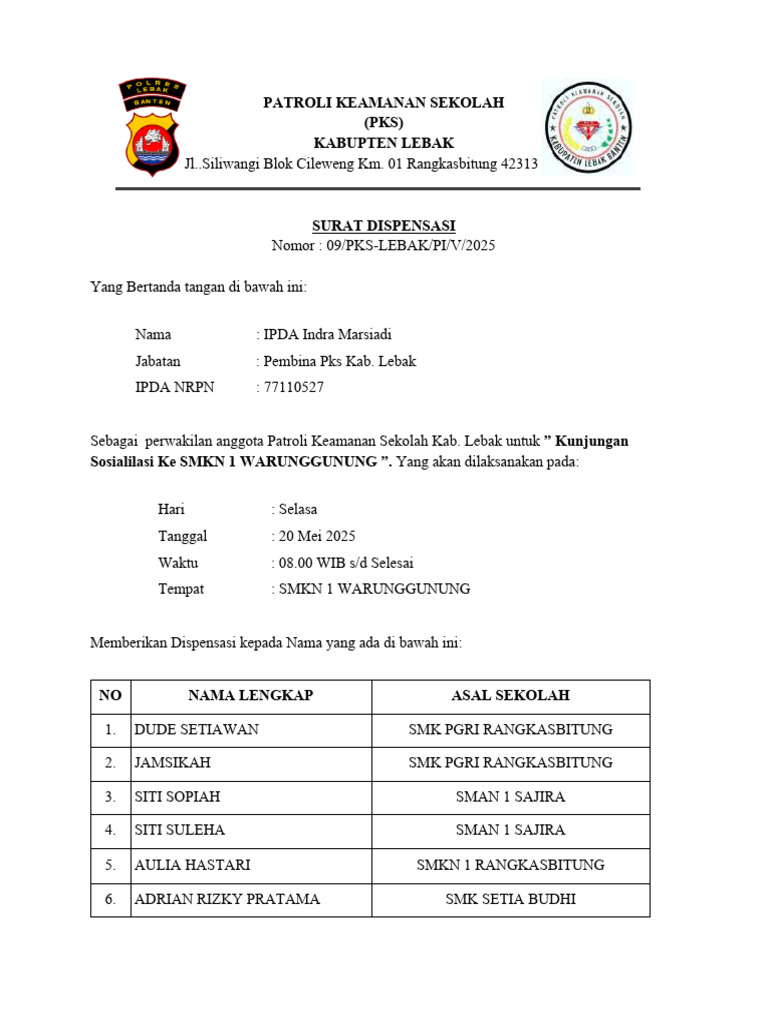 Surat Dispen PKS 02.-1 | PDF