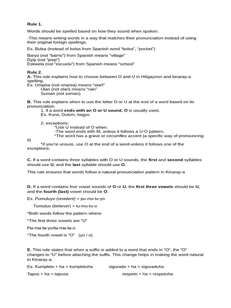Handouts Rules in Spelling | PDF | Word | Syllable