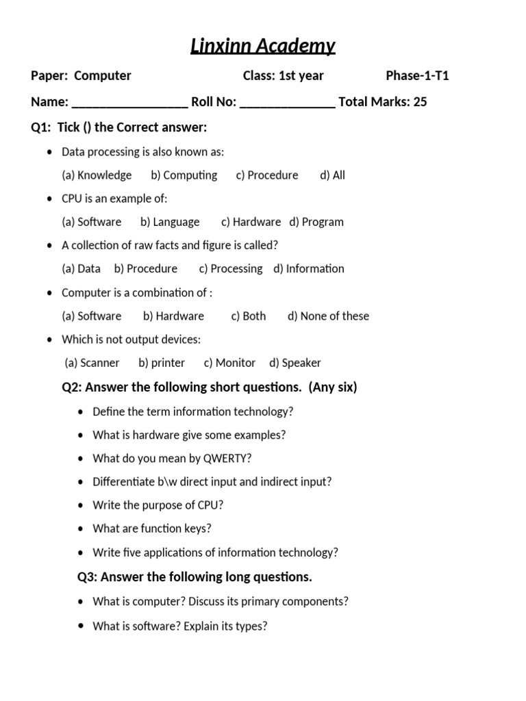 1st Year Chap 1 (1st Half) Computer | PDF