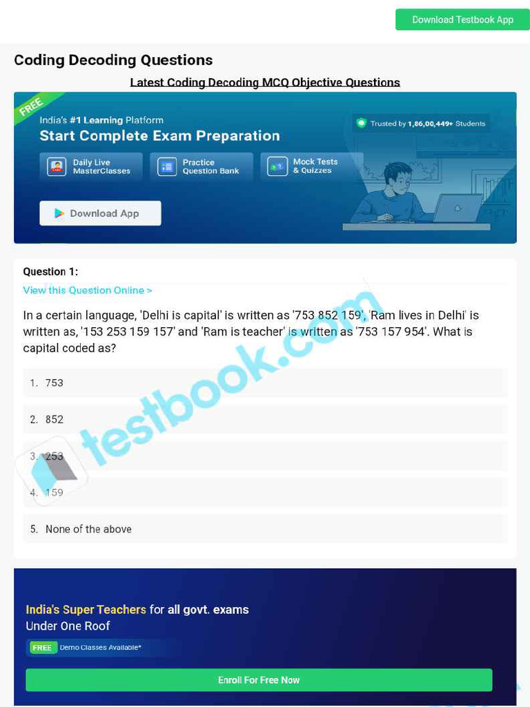 MCQ On Coding Decoding 5eea6a0e39140f30f369e4a4 | PDF