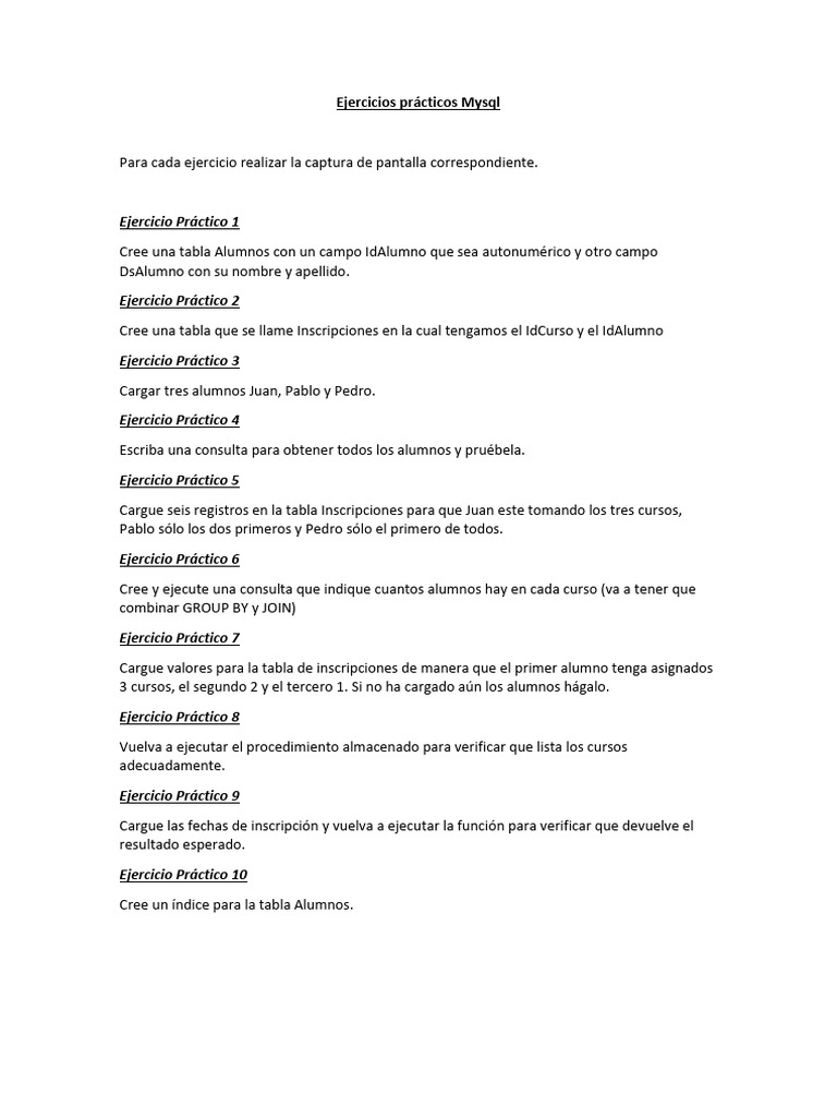 Ejercicios Prácticos Mysql | PDF