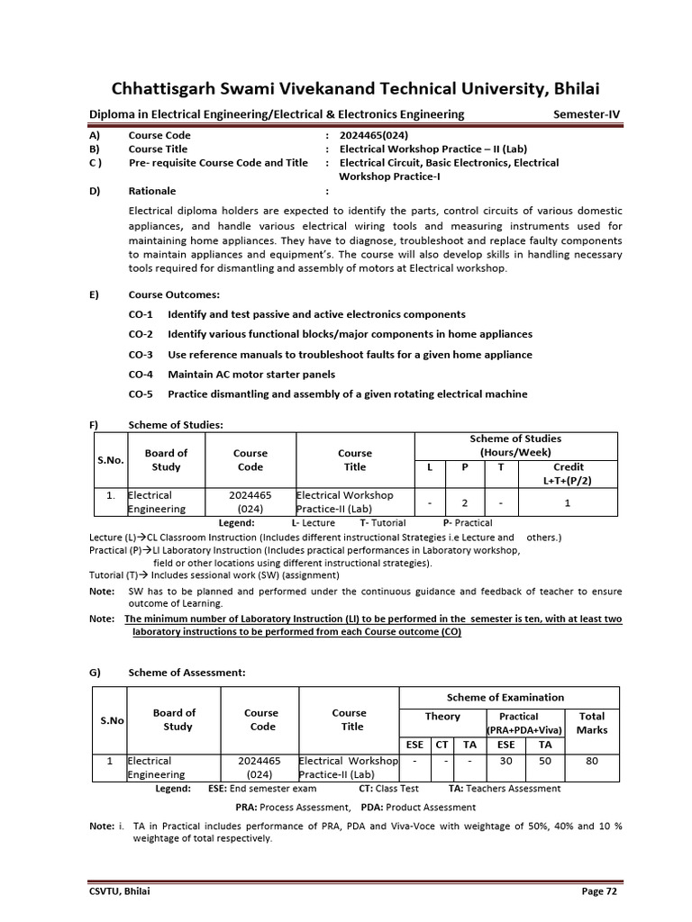 E-Workshop 4th SEM Syllabus | PDF | Rectifier | Electrical Network