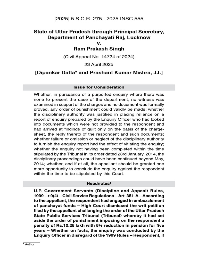 UP Disciplinary Enquiry Ruling 2025 | PDF | Appeal | Tribunal
