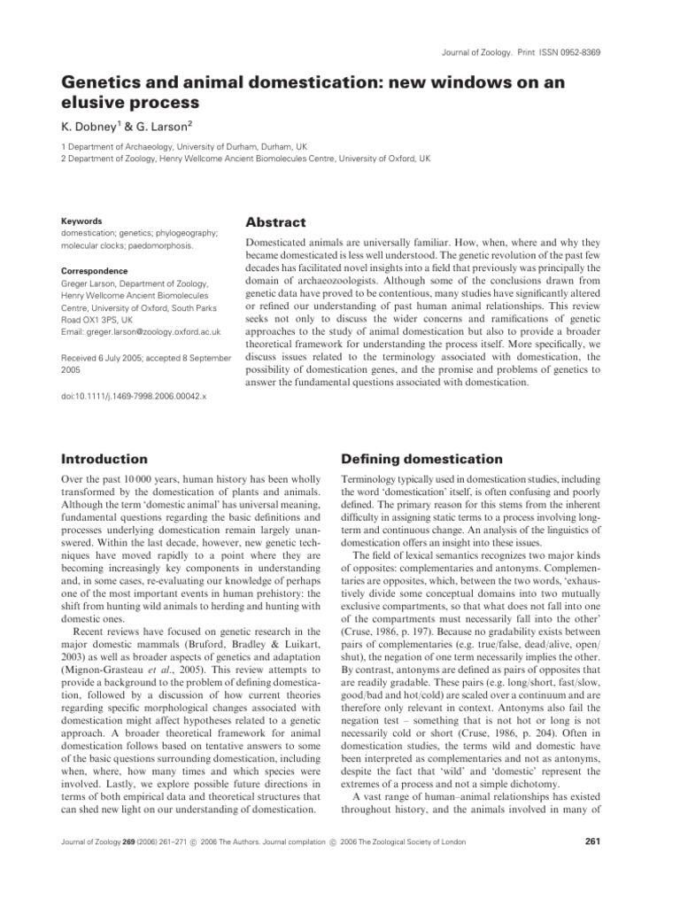 Dobney, K. Larson, G. Genetics and Animal Domestication. New Windows On ...