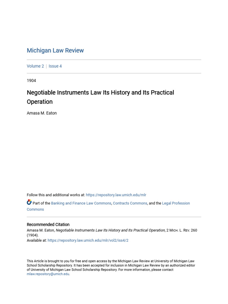 Negotiable Instruments Law Its History and Its Practical Operatio | PDF ...