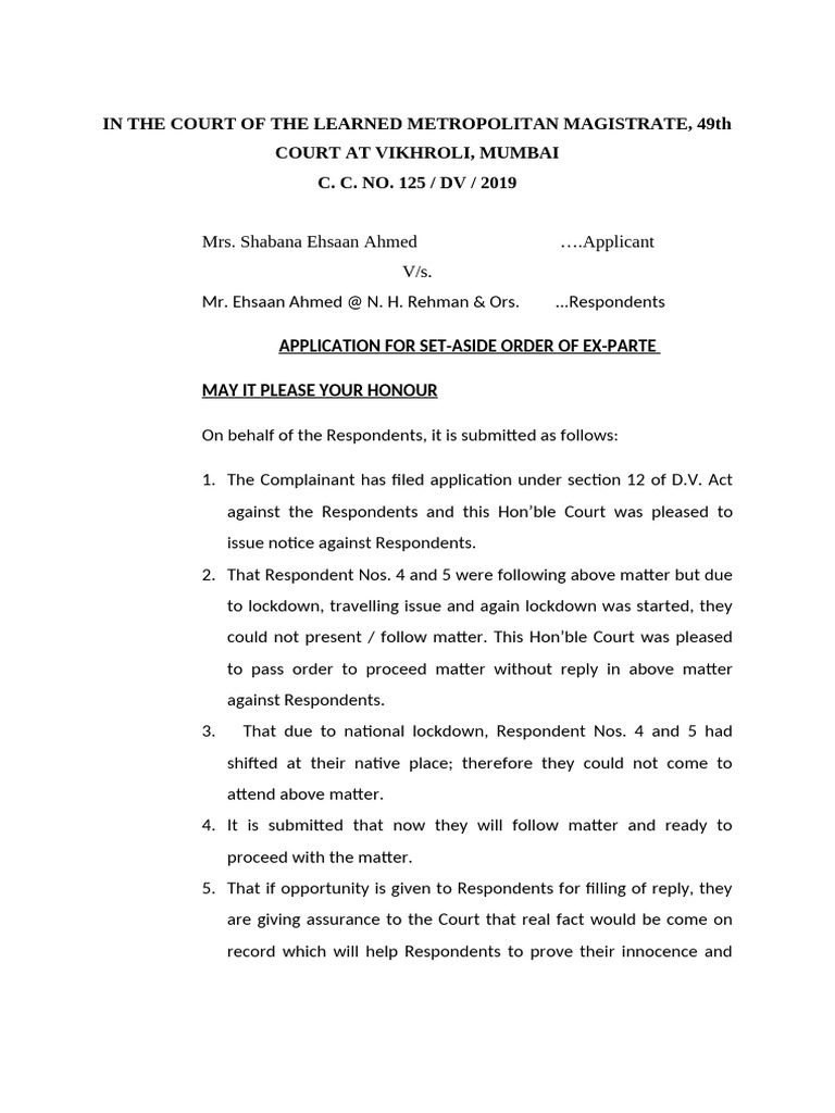 Set Aside-Order of Ex-Party | PDF