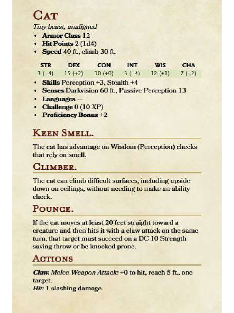 Homebrew Cat - D&D Fifth Edition | PDF