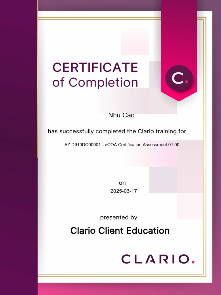 Clario eCOA Certification Completion | PDF