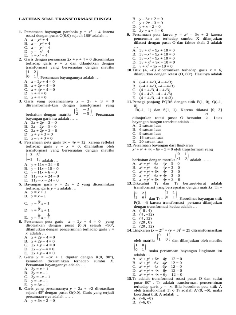 Latihan Soal Transformasi Fungsi | PDF