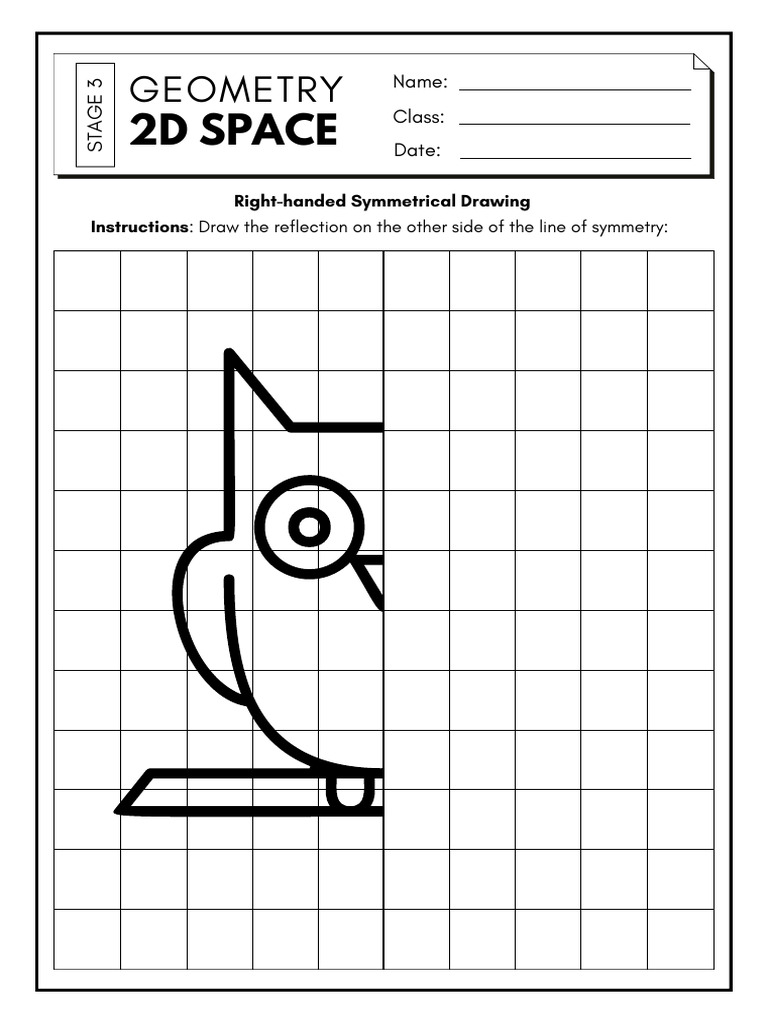 Grade 4 Maths Geometry Symmetry Worksheet in Greyscale Grid Style | PDF