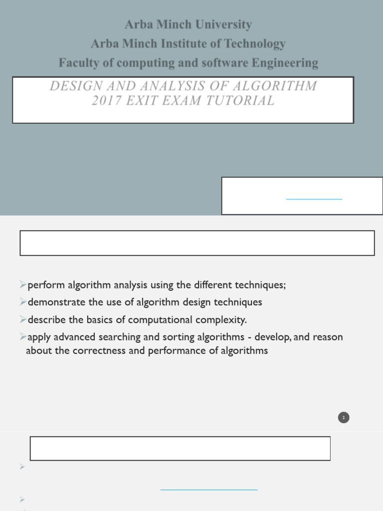DAA Exit Exam Tutorial 2017 | PDF | Time Complexity | Logarithm