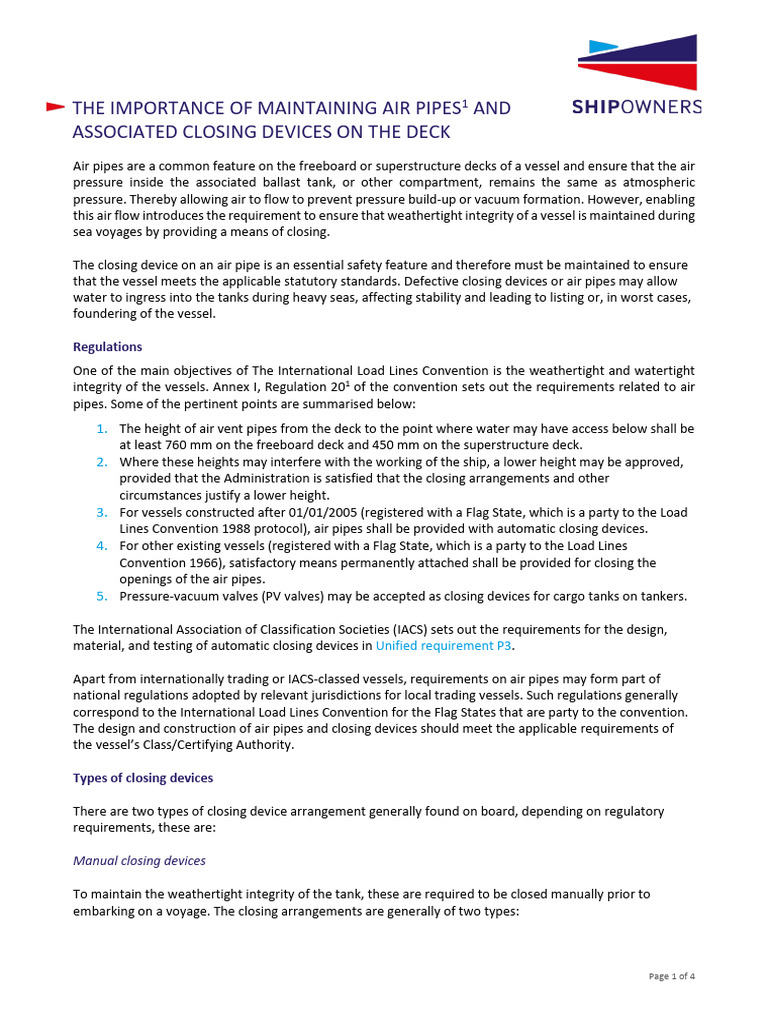 The Importance of Maintaining Air Pipes and Associated Closing Devices ...