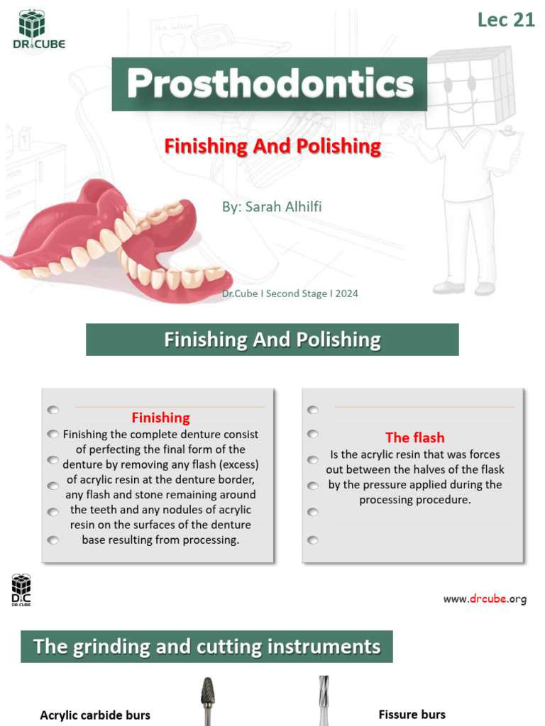 Pros Lec 21 Finishing and Polishing 22 Repair of Compelete Denture PDF | PDF | Dentures | Tooth