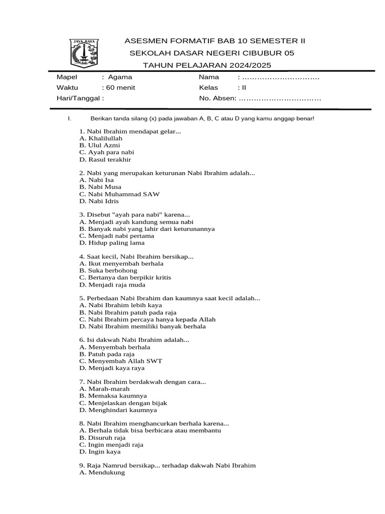 Asesmen Formatif Kelas 2 Bab 10 | PDF