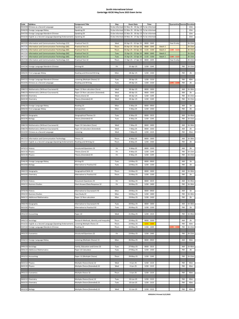 Timetable I Gcse May June 2025 | PDF