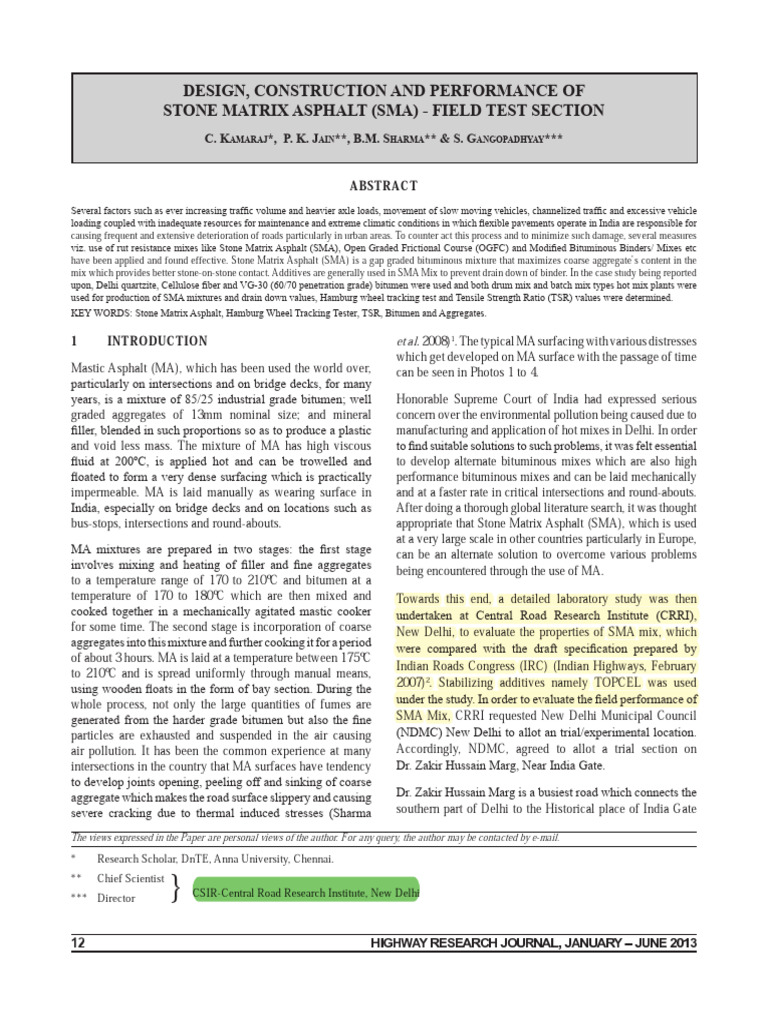 IRC Highway Research Journal Report - SMA - CRRI | PDF | Building ...