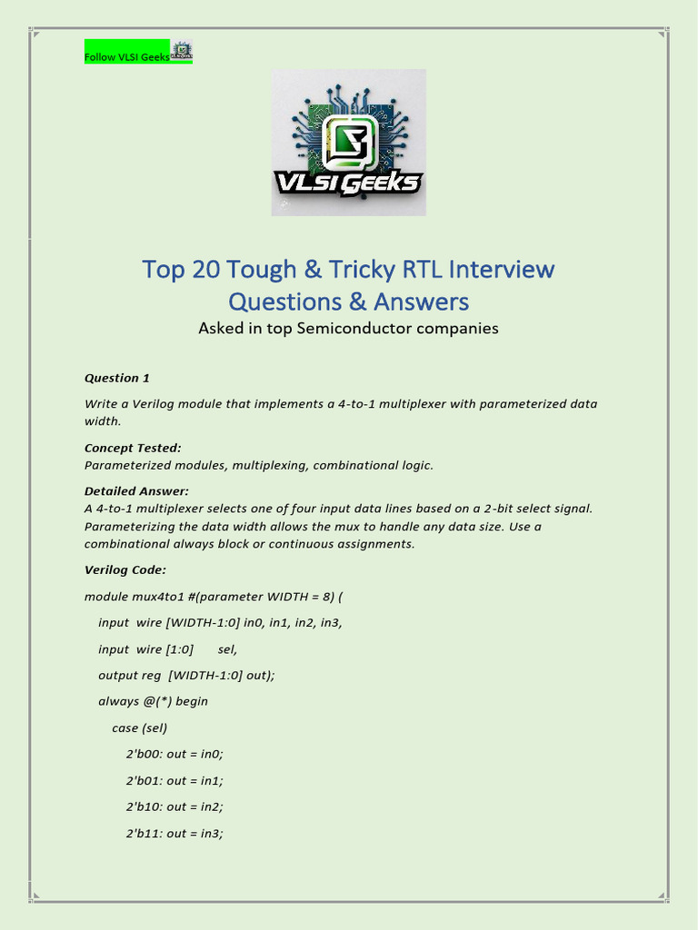 Tough RTL Interview Questions & Answers | PDF | Computer Engineering ...