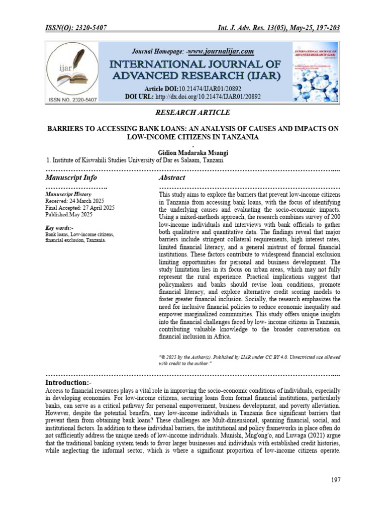 Barriers To Accessing Bank Loans: An Analysis of Causes and Impacts On ...