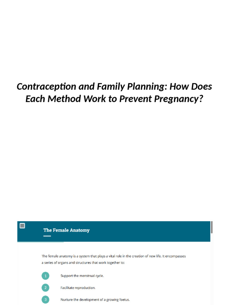 Contraception and Family Planning How Does Each Method Work To Prevent ...