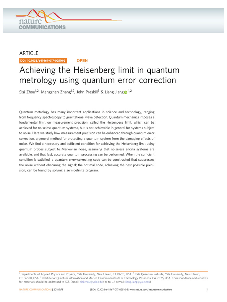 Achieving The Heisenberg Limit in Quantum | PDF | Quantum Computing | Quantum Mechanics