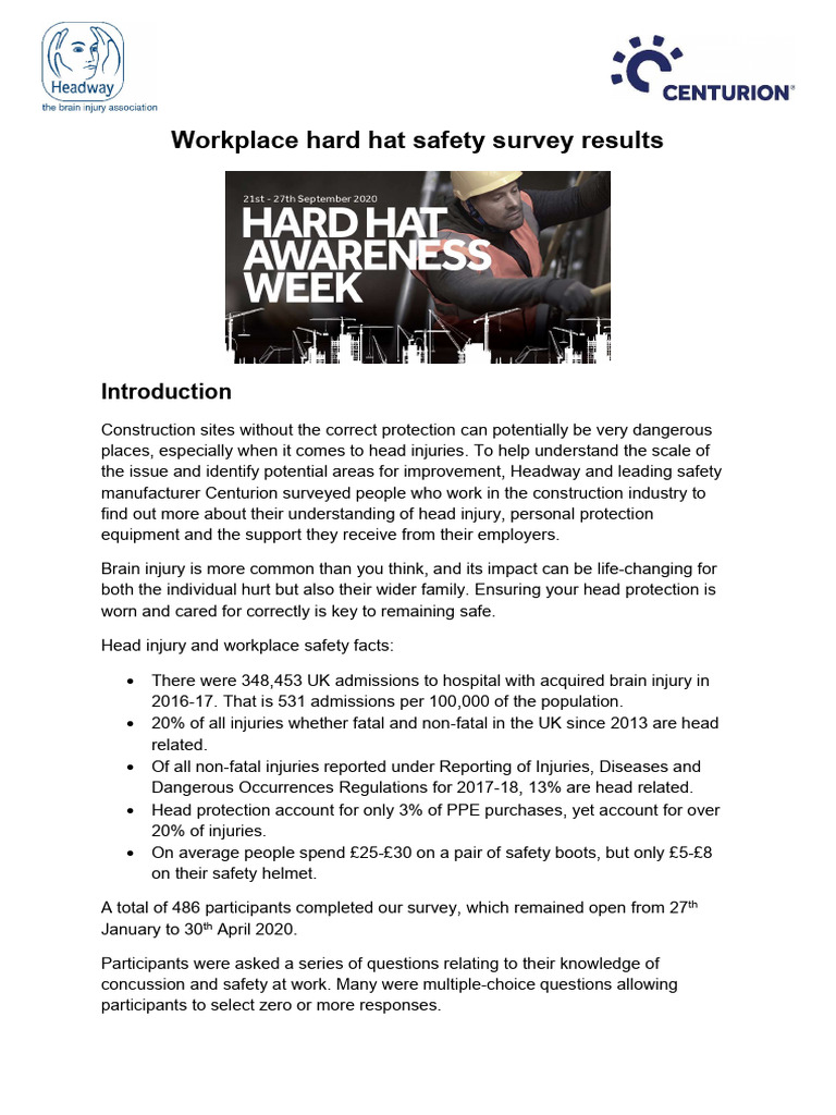Workplace Hard Hat Safety Survey Results | PDF | Concussion | Personal ...