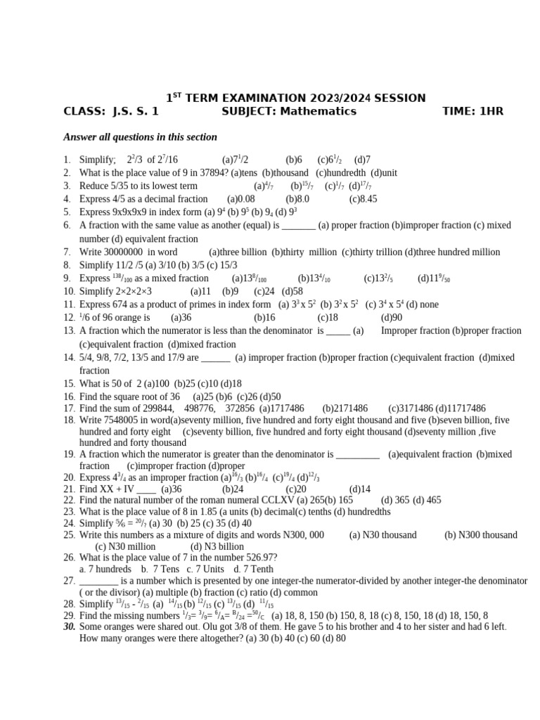 Liztol Jss 1-3 Mathematics | PDF | Numbers | Mathematics