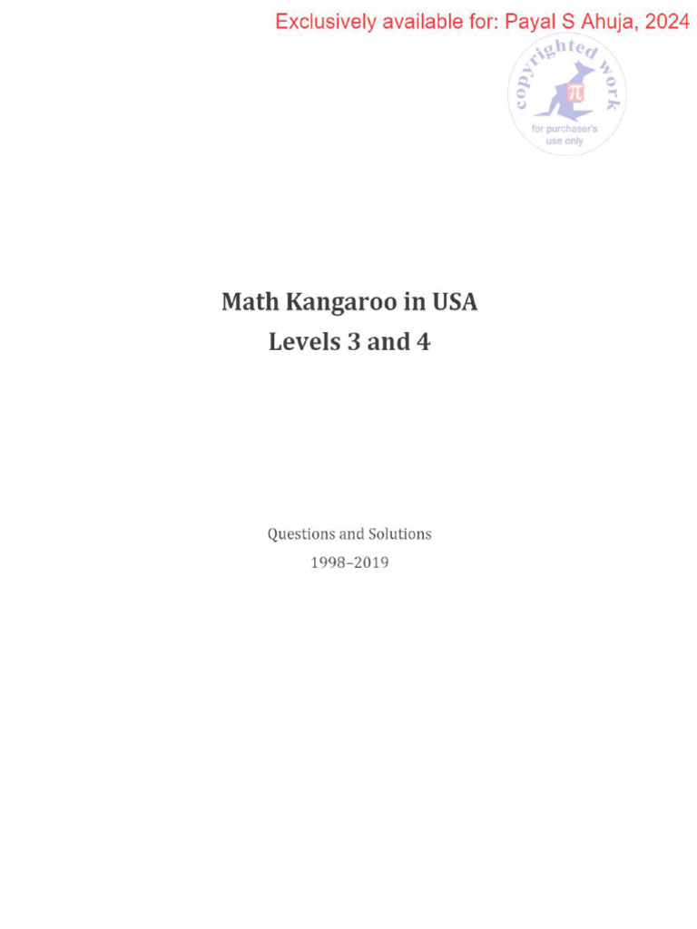 Math Kangaroo Grades 3 & 4 - Q's and Solutions From Years 1998-2019 | PDF