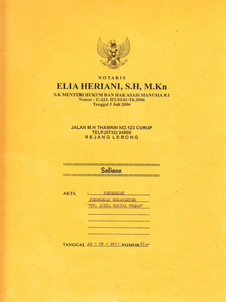 1.akta Pendirian CV. AULIA | PDF