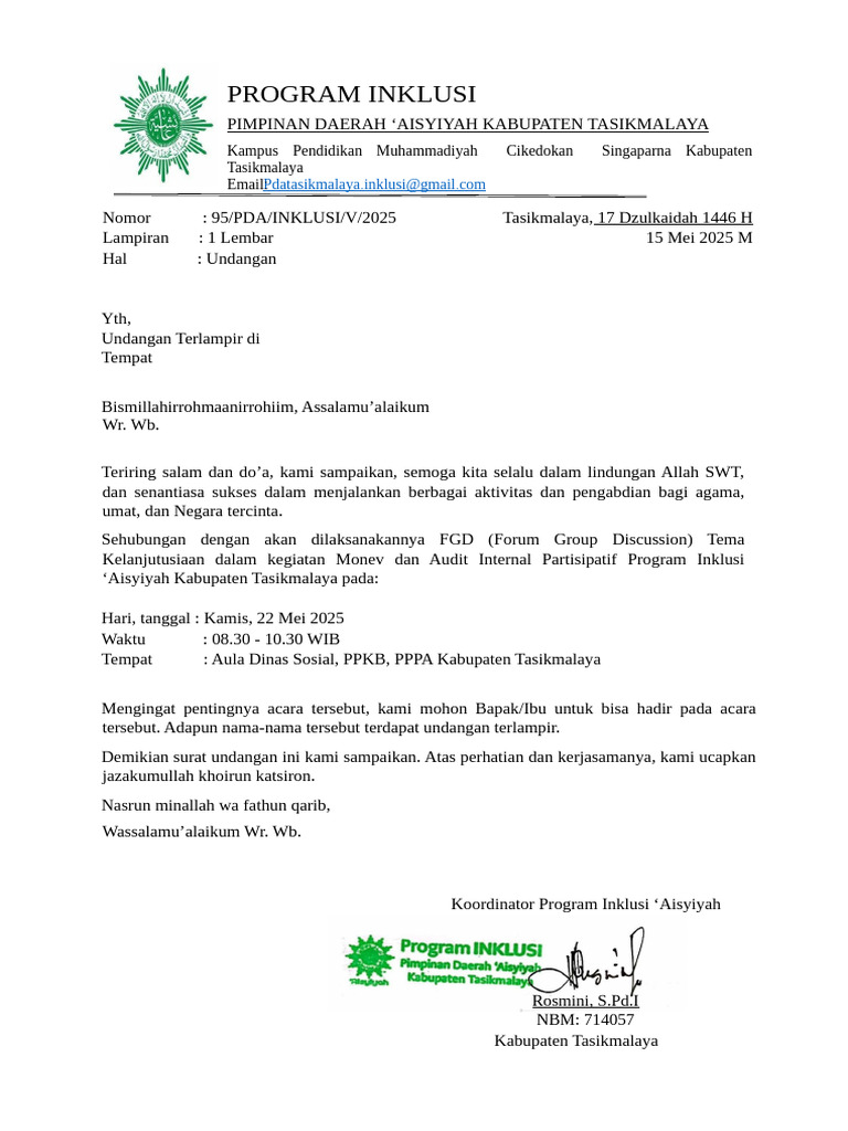 Undangan FGD Program Inklusi Tasikmalaya | PDF