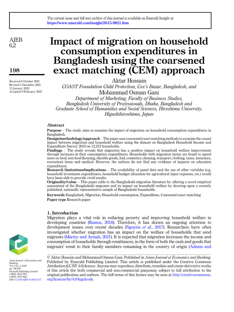 Migration's Effect on Household Spending in Bangladesh | PDF | Cost Of ...