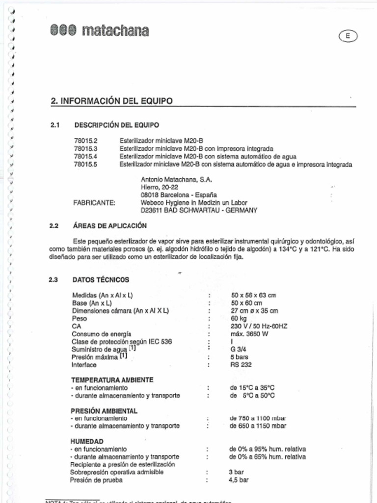 Matachana m20-b 20 Litros | PDF