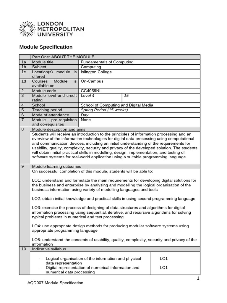 Fundamentals of Computing Module CC4059NI | PDF | Computer Programming ...