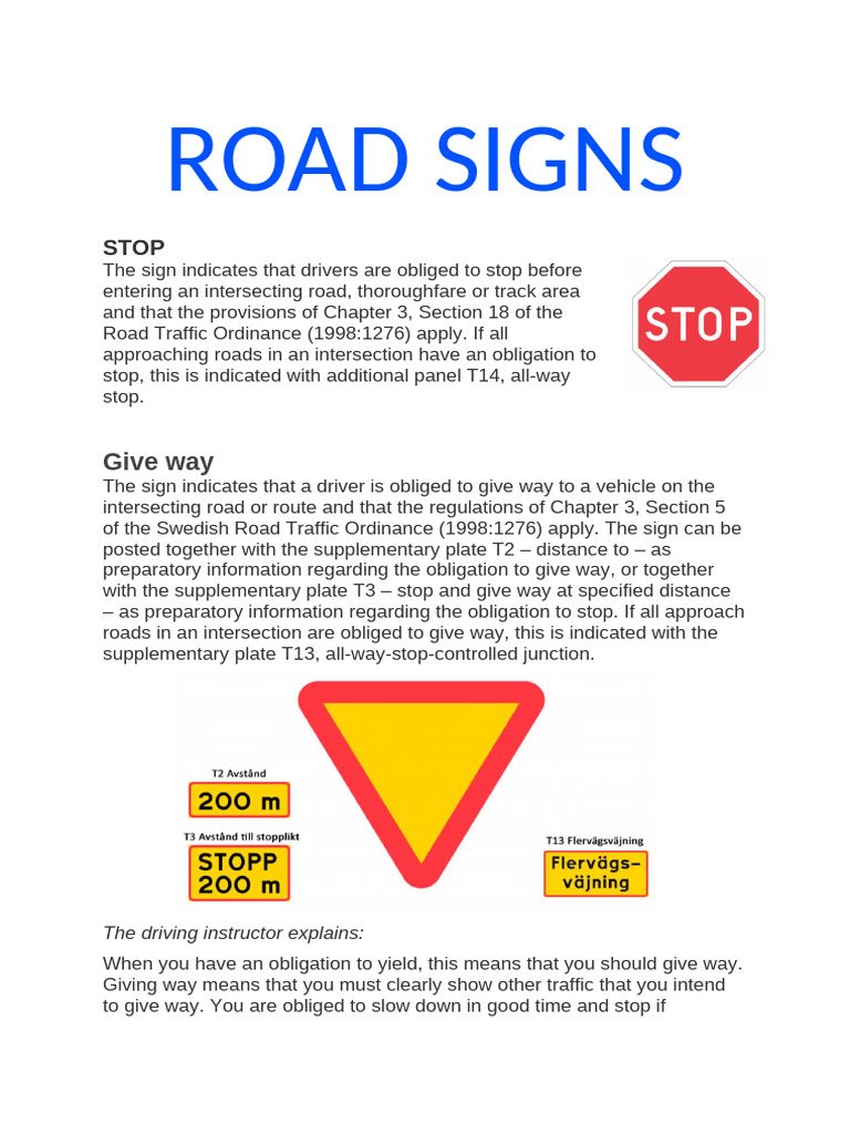 Obligations of Road Signs Explained | PDF | Traffic | Road
