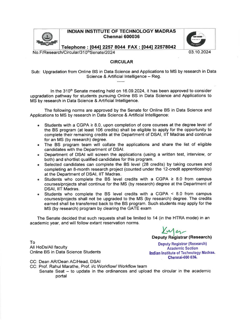 Upgradation From Online BS To MS in DSAI | PDF