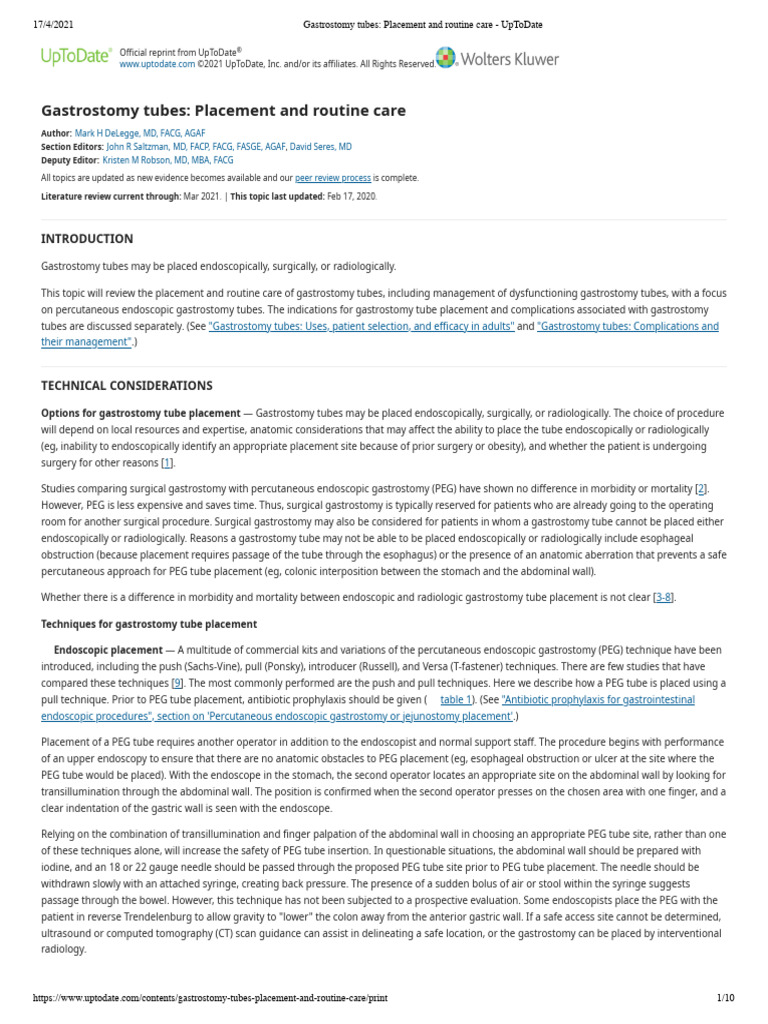 Gastrostomy Tubes_ Placement and Routine Care - UpToDate | PDF ...