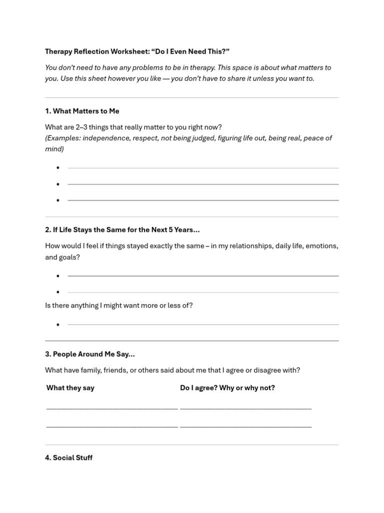 Therapy Reflection Worksheet | PDF